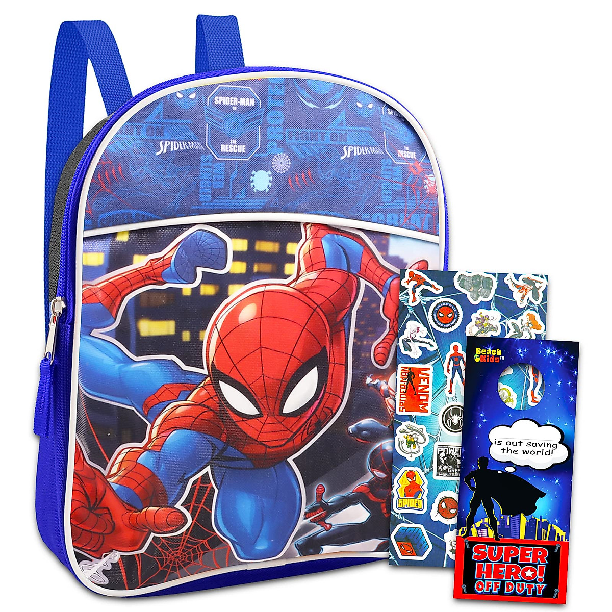 Marvel Shop Spiderman Mini Backpack for Kids - 2 Pc Bundle With 11'' Marvel Spiderman Preschool Backpack for Boys, Girls, and Spiderman Stickers (Spiderman School Supplies)