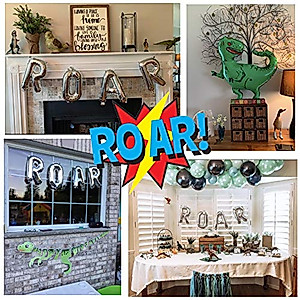 Emuya Dinosaur Party Decorations, Dinosaur Birthday Party Supplies for Boys Girls, Dino Party Decorations with Jurassic Park Themed, PDF Downloads, Godzilla T Rex Balloons, ROAR for Kids first, 2, 3, 4 year old (SILVER)