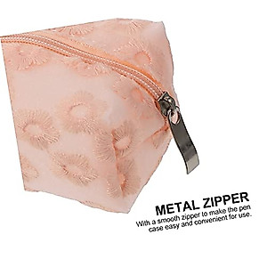 Operitacx 2 pcs Holder Embroidered Pouch Zipper Clear And Pen Pencil Portable Office Canvas Bag Orange Students Colored Makeup Student Pattern Multifunctional Stationery Cosmetic Zippers