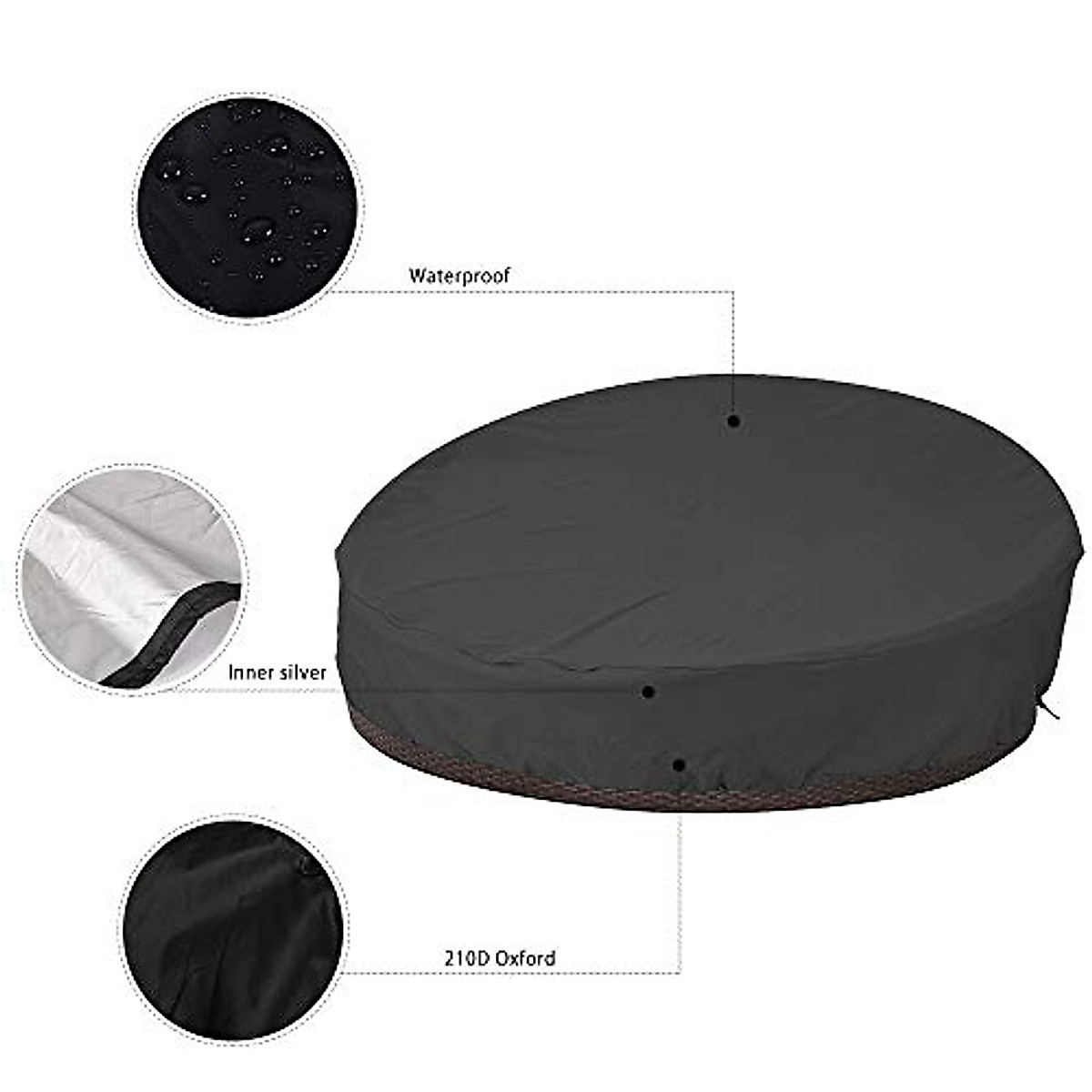 BullStar Patio Round Daybed Cover 90 Inch, Outdoor Garden Furniture Cover Heavy Duty Oxford Fabric Day Bed Sofa Cover Waterproof UV & Weather Resistant