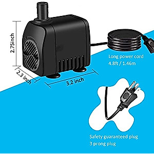 Fountain pump 400GPH 25W Outdoor Fountain Water Pump kit Pond Pump Submersible Pump with 2 Nozzles Hose Tubing for Aquarium Fish Tank Fountain Pond submersible Hydroponic And Backyard Garden
