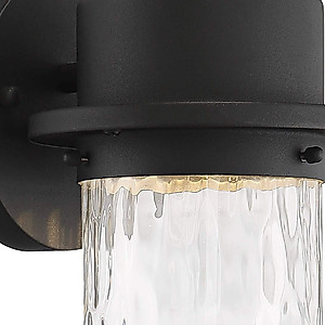 Possini Euro Design Mallow Modern Rustic Outdoor Wall Light Fixture LED Textured Black Steel 9 1/4" Clear Hammered Glass for Exterior House Porch Patio Outside Deck Garage Front Door Garden Home