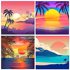 weharnc 4 Pack Paint by Number for Adults Landscape-Paint by Numbers for Adults Beginner,Seaside Sunset Scenery Paint by Number Perfect for Gift Home Wall Decor(8x8inch)