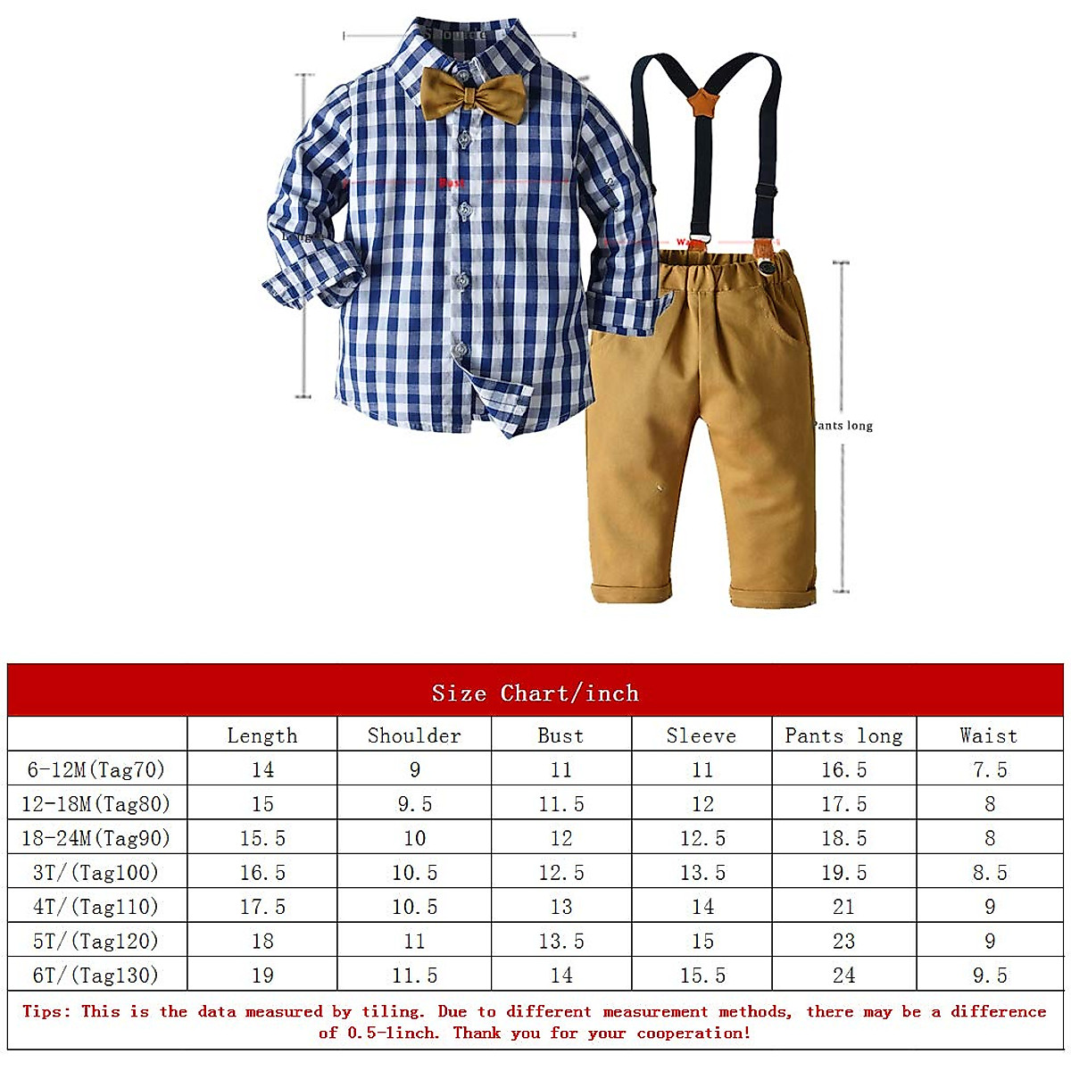 Moyikiss Studio Toddler Dress Suit Baby Boys Gentleman Clothes Sets Bow Ties Shirts + Suspenders Pants Outfits(Navy blue,100/3T)