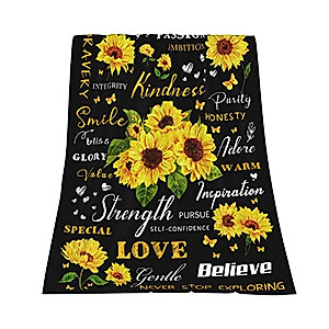 Sunflower Gifts for Women, Sunflower Blanket 50''x60'' Positive Healing Throw Blanket, Christmas Birthday Gift for Women Blanket Soft Cozy Flannel Sunflower Decorations Blanket Mother's Day