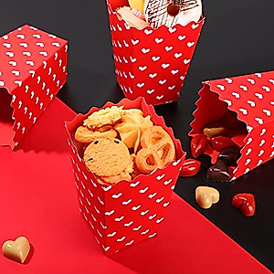 30 Pack Valentine's Day Conversation Hearts Candy Treat Boxes Valentine Hearts Party Favor Popcorn Treat Boxes Red Open Top Popcorn Box for Valentine Dessert Tables and Wedding Favors