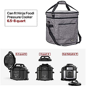 HOMEST Carrying Bag for Ninja Foodi 9-in-1 Pressure, Slow Cooker, Air Fryer with 6.5-8 Quart, Insulated Travel Carrier with Easy to Clean Lining, Top Zip Compartment and Accessory Pocket, Grey