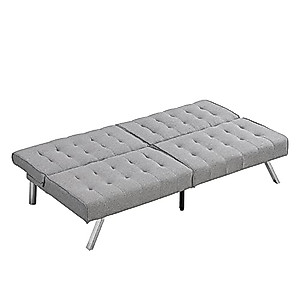 Convertible Sofa Bed, Futon Sofa Bed with Stainless Leg, Convertible Sleeper Sofa for Compact Living Space, Apartment, Dorm, Studio, Office, Gray