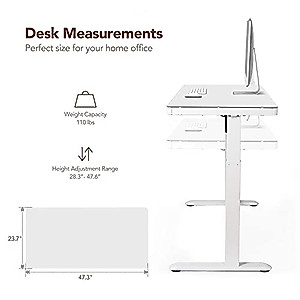 FLEXISPOT EW8 Comhar Electric Standing Desk with Drawers Charging USB A to C Port, Height Adjustable 48" Whole-Piece Quick Install Home Office Computer Laptop Table with Storage (White Top + Frame)
