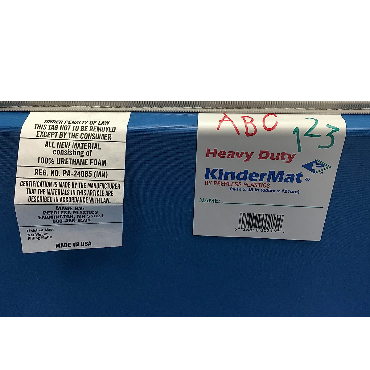 KinderMat, Heavy-Duty 1" Thick Rest Mat, 4-Section Rest Mat, 48" x 24" x 1", Blue/Teal with Grey Binding, Great for School, Daycare, Travel, and Home, Made in The USA