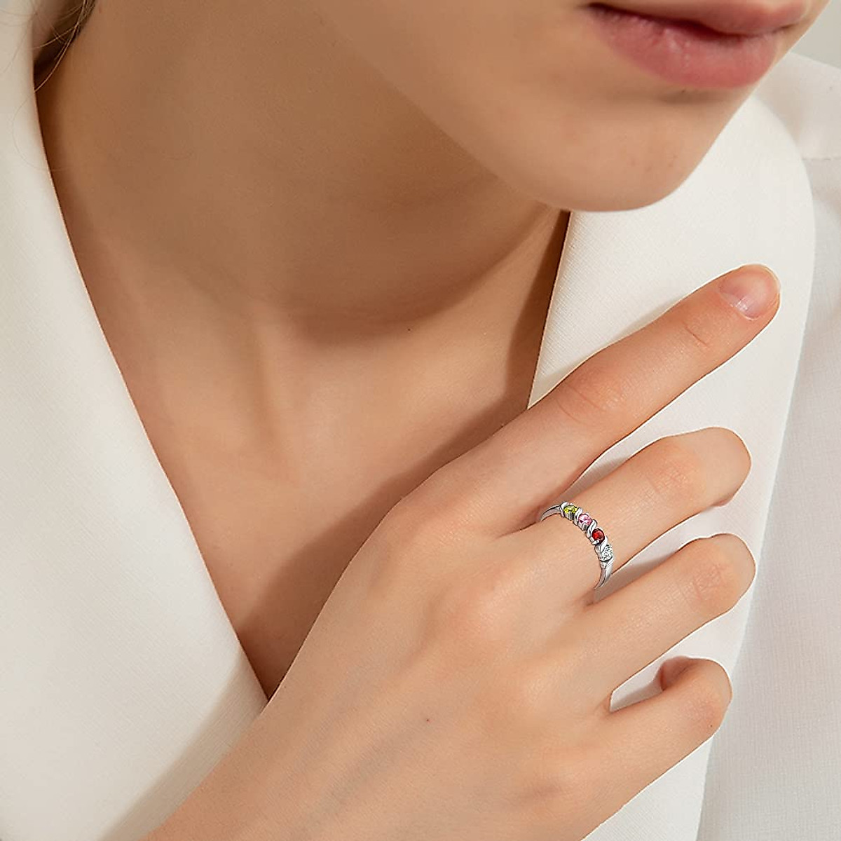 Custom4U Sterling Silver Personalized Mothers Rings Gifts for Mother’s Day with 4 Birthstones Custom Family Name Ring Jewelry for Women Mom Grandmother