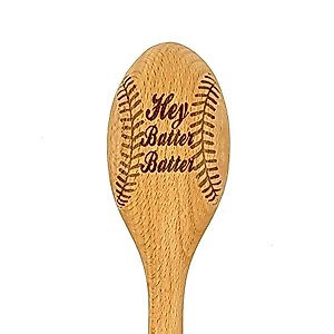 Hey Batter Batter Wooden Baking Spoon, Laser Engraved Personalized Gift, Gift For Baseball Mom, Thank You Gift for Coach, Cooking Gift for Men, Home Cooking, Baseball Season, Softball Coach