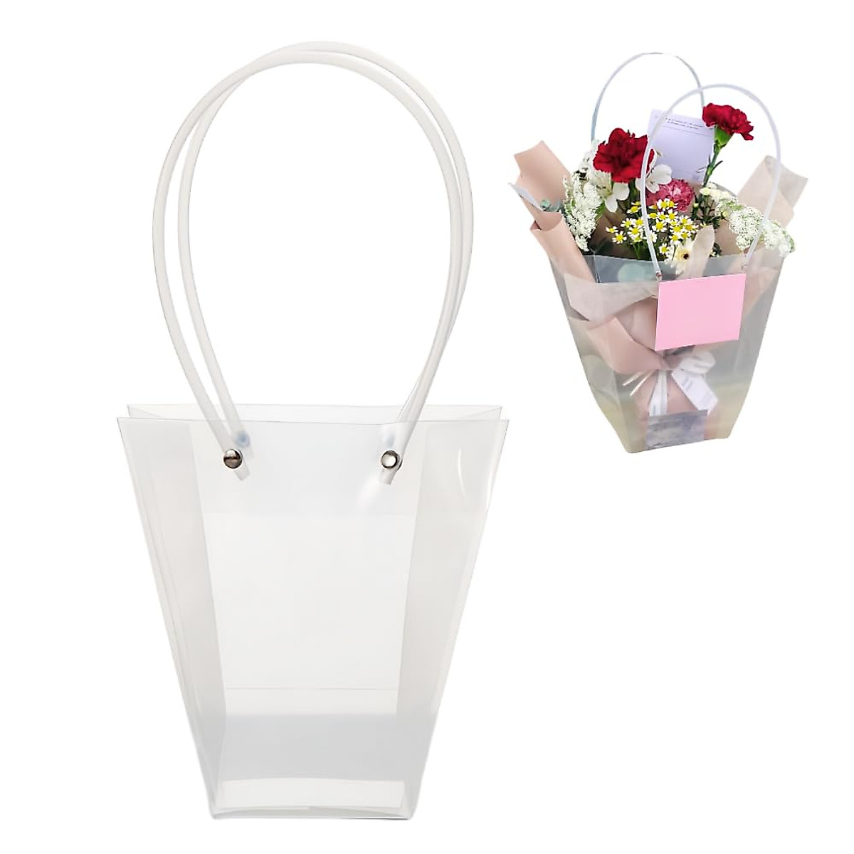 BBC Clear Flower Bouquet Bags with Handle Florist Shop Packaging Supplies, 5 Pcs (7.9 * 7 * 4 inch)