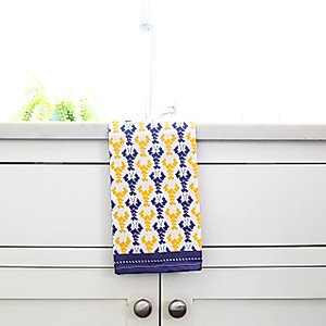 HONEY + HANK Tea Towel - Louisiana Crawfish Purple/Gold - 19.5" x 27.5" - 100% Cotton Twill - Hand-Illustrated Print - Can You Spot The Little Louisiana Shapes in This Crawfish Print?