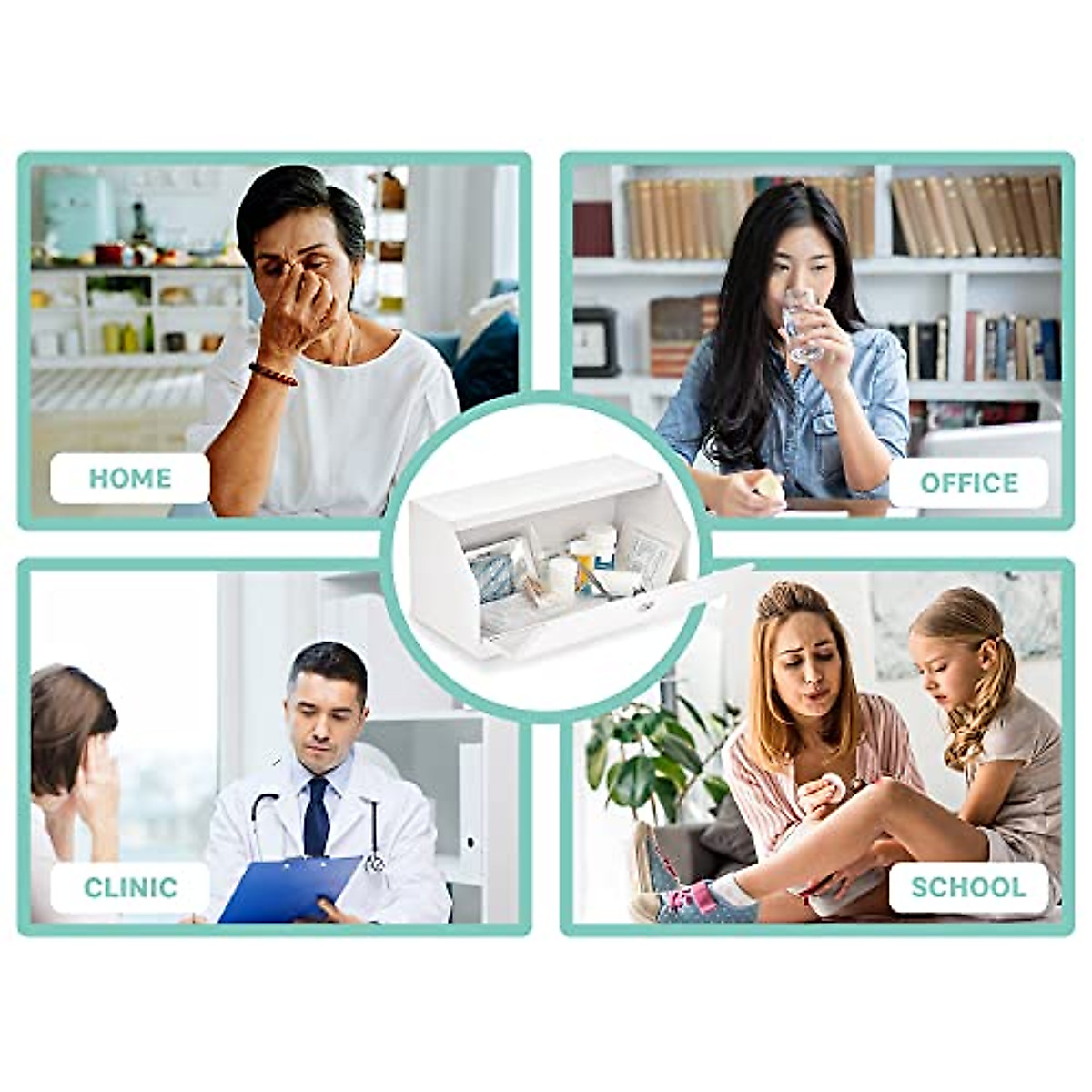 AdirMed Medicine Lock Box for Medication Lock Box with Key - Wall Mounted Locking First Aid Medicine Cabinet, Secured Prescription Storage for Peace of Mind Around Kids at Home, School (Steel White)