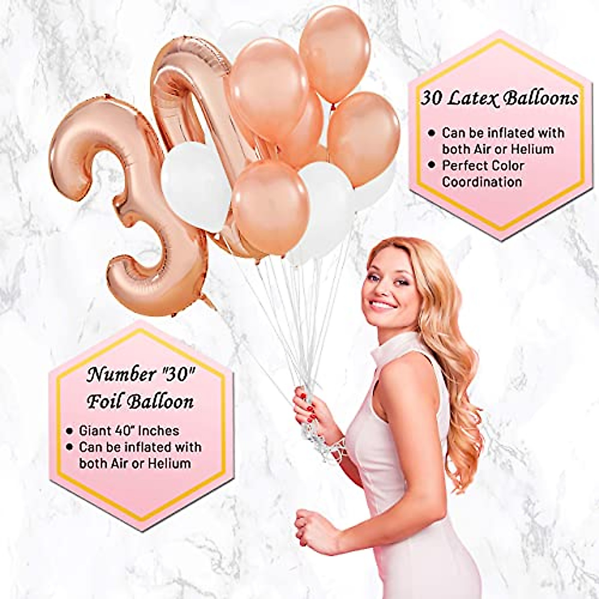 PartyHooman 30th Birthday Decorations for Women With 30th Birthday Sash and Rhinestone Tiara | 30th Birthday Balloons, 2 Pcs Foil Backdrops with 25 pre-assembled photoshoot props | Dirty 30 Birthday