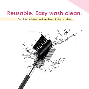 Chrontier Eyelash Brush Eyebrow Brush Spoolie Brush Eyelash Resuable Dual Comb Stainless Steel Teeth Mascara Applicator Makeup Tool Eyebrow Eyelash for Women