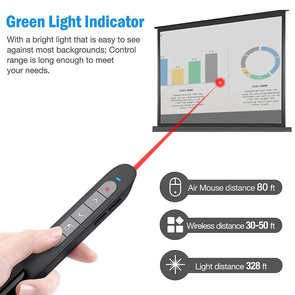 DinoFire Wireless Presenter Remote with Air Mouse, RF 2.4GZ USB Rechargeable Presentation Clicker and Pointer Powerpoint PPT Slide Clicker for Laptop/Computer/MAC