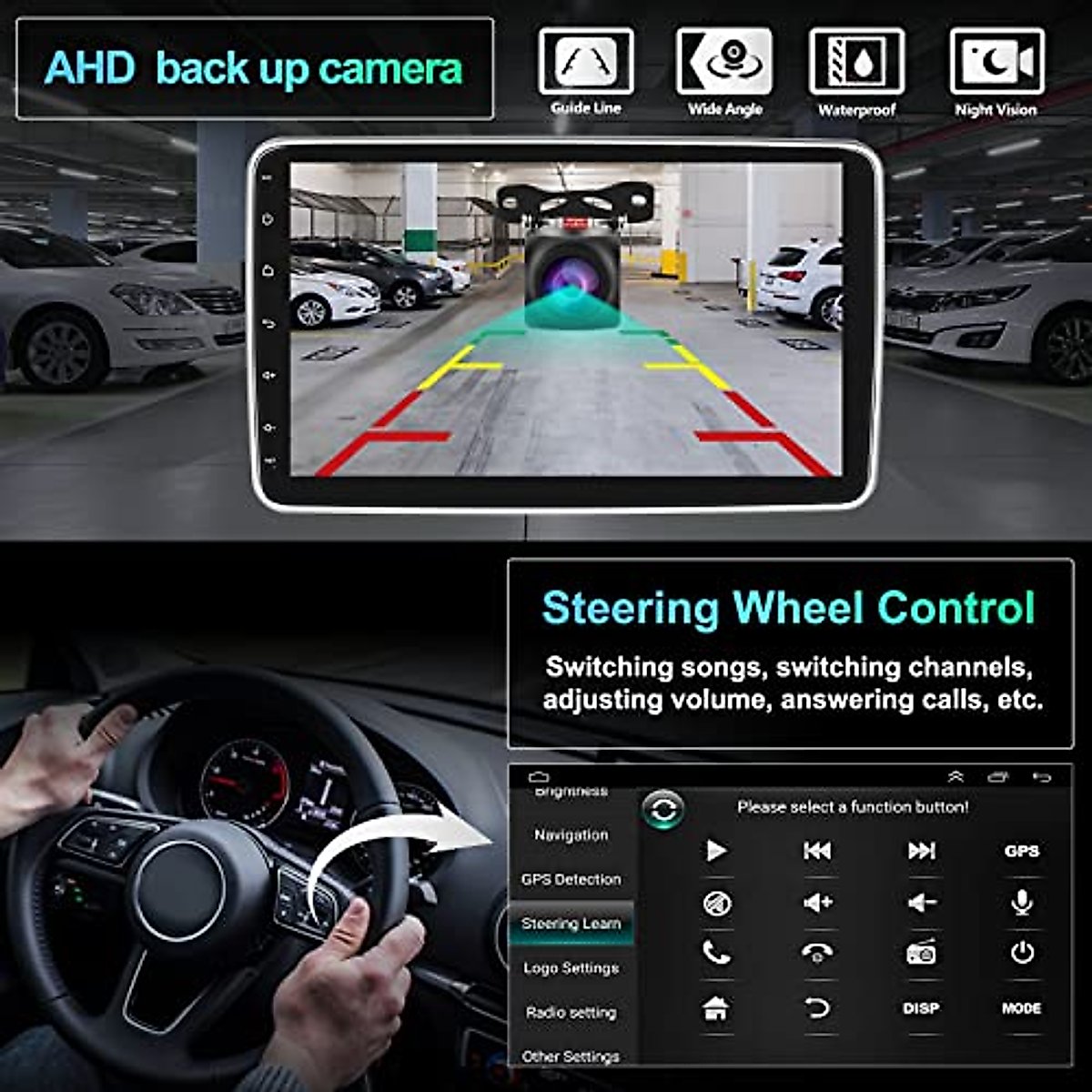 2022 Android 11 Rotating Touch Screen Car Stereo with Apple Carplay Android Auto, 10" Car Radio with Hi-Fi FM/RDS GPS WiFi Double Din Head Unit Support Bluetooth AHD Backup Camera(2+32)