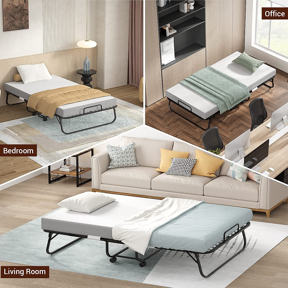 Homieasy Folding Bed with Mattress - 38 Inch Twin Size Rollaway Bed for Adults, Portable Foldable Bed with Storage Cover, Extra Guest Bed on Wheels (75” x 38”)