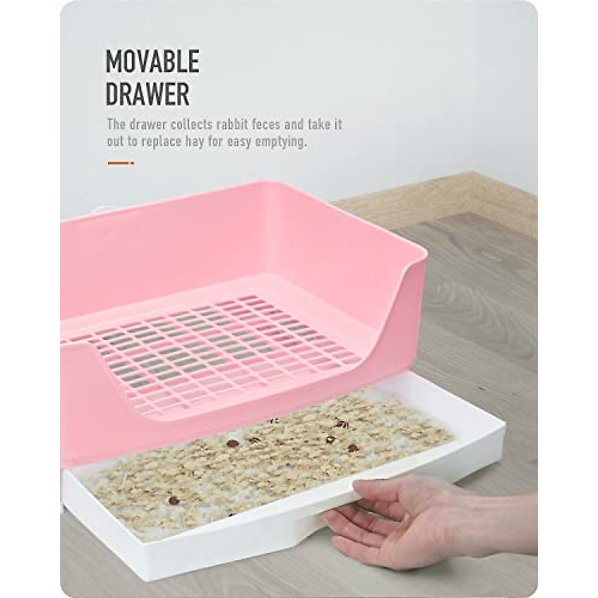 Baffect Rabbit Litter Box, Plastic Bunny Toilet Box with Removable Tray, Guinea Pig Corner Litter Cage for Small Adult Pet (Pink)