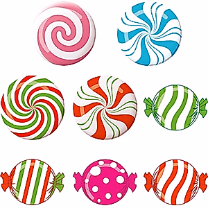 Candyland Party Decorations Candy Cutouts Christmas Bulletin Board Decorations Colorful Peppermint Candies Cutouts with Glue Point Dots for Classroom School Christmas Party, 5.9 x 5.9 Inch (72 Pieces)