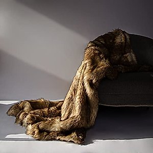 Best Home Fashion Heavyweight Super Soft Luxury Faux Fur Throw Blanket - 58" W x 60" L - Platinum Frost Fox