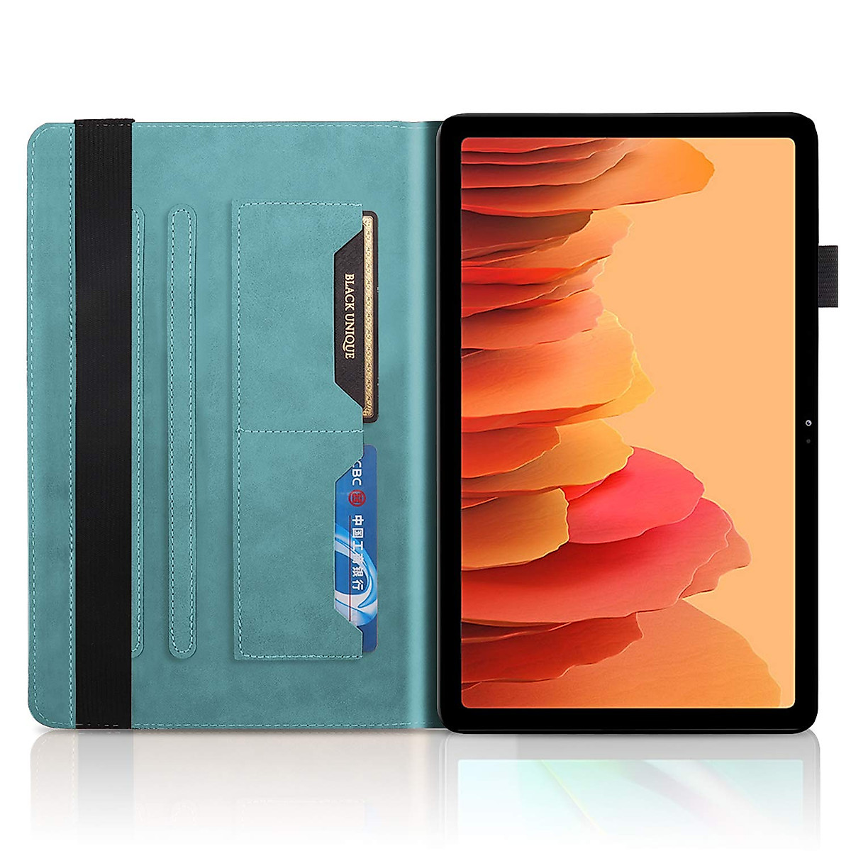 TIPOYOROO Case for Samsung Galaxy Tab A7 10.4'' 2022/2020 Lightweight PU Leather Flip Wallet Stand Cover Shell with Card Pocket Pencil Holder for Galaxy Tab A7 10.4 Inch SM-T500/503/505/507-Turquoise