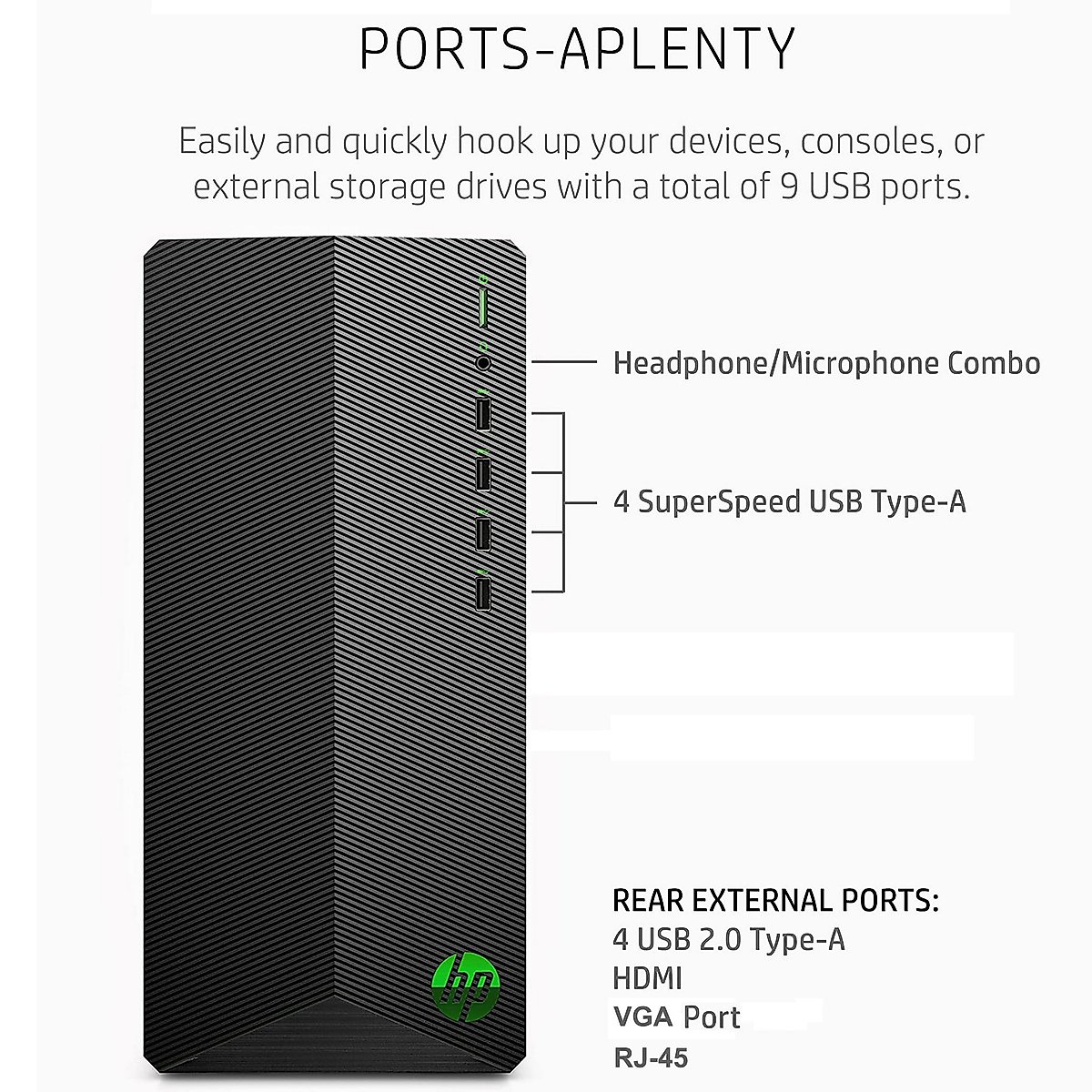 HP Pavilion Tower Desktop Computer, Octa-Core AMD Ryzen 7 5700G (Beat i7-11700K), 4GB DDR4 RAM, 256GB PCIe SSD, WiFi 6, Bluetooth, RJ-45, HDMI, VGA, Keyboard and Mouse, Windows 11 Pro, WE/PGPY