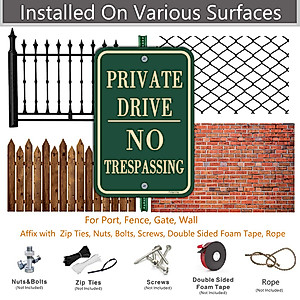 2 Pack Private Drive No Trespassing Signs 12 x 18 Inches Private Drive Sign No Trespassing Sign Metal Reflective Sturdy Rust Aluminum Weather Waterproof Durable Ink Easy to Install