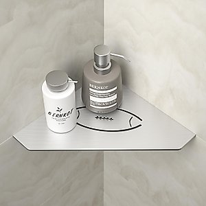 Bernkot Corner Bathroom Shelf 10", 304 Stainless Steel Pentagonal Heavy Duty Floating Shelf with Football Hollows for Tiled Wall (Brushed)