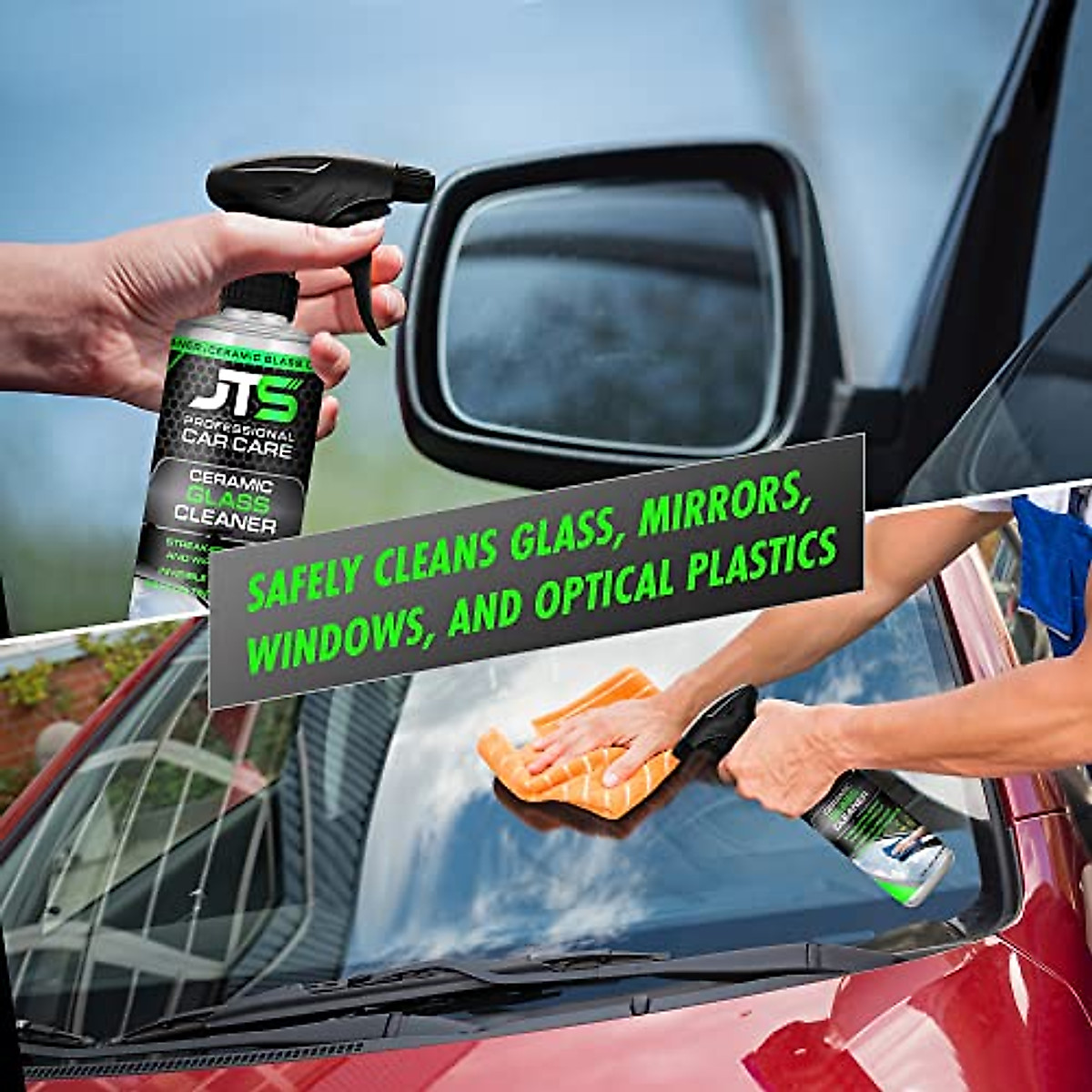 JT's Ceramic Glass Cleaner - Car Window Cleaner | Car Wash All-Natural Streak Free Formula For Car Cleaning | Safe On Tinted & Non-Tinted Glass | Won’t Strip Car Wax or Paint Protection (16 Fl Oz)