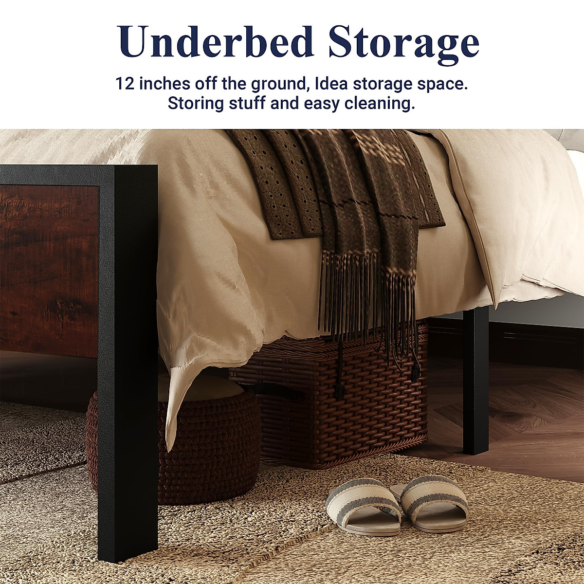 Allewie King Size Platform Bed Frame with Wooden Headboard and Footboard, Heavy Duty 12 Metal Slats Support, No Box Spring Needed, Under-Bed Storage, Non-Slip Without Noise, Mahogany