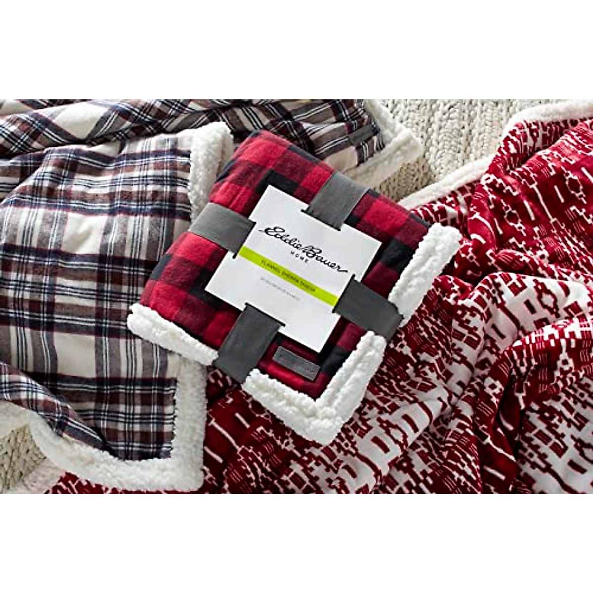 Eddie Bauer - Throw Blanket, Reversible Sherpa Fleece Bedding, Buffalo Plaid Home Decor for All Seasons (Red Check, Throw)