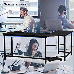 Modern L-Shaped Desk Corner Computer Desk, Large Work Space PC Latop Study Table Gaming Desk Workstation Home Office Wood & Metal (Black)