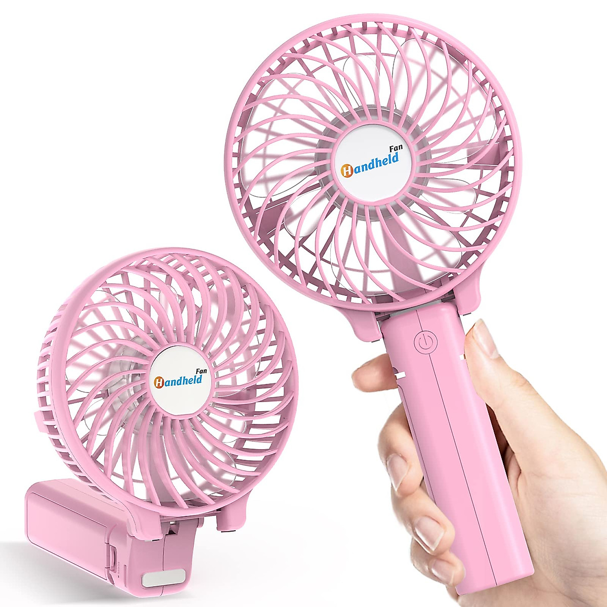 Lafhome Portable Handheld Fan, USB Rechargeable Hand Held Fan Foldable Desk Fan, 3 Speeds Battery Operated Fan Mini Electric Table Cooling Fan Personal Desktop Fan for Home Office Travel Pink