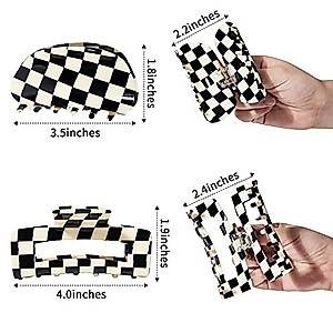 Checkered Hair Clip, Claw Banana Clips for Thick Hair Black White Jaw Clips French Tortoise Shell Grip Pin Teeth y2k Accessories for Women Girls (2Pack)