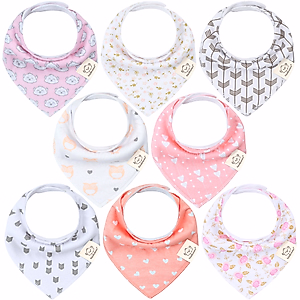 8-Pack Organic Baby Bandana Drool Bibs for Girls - Super Absorbent Baby Bibs for Baby Girls, Baby Boys, Soft Cotton Bandana Bibs, Baby Drool Bib, Teething Bibs for Infant, Toddler, Bib(Pink Dreams)
