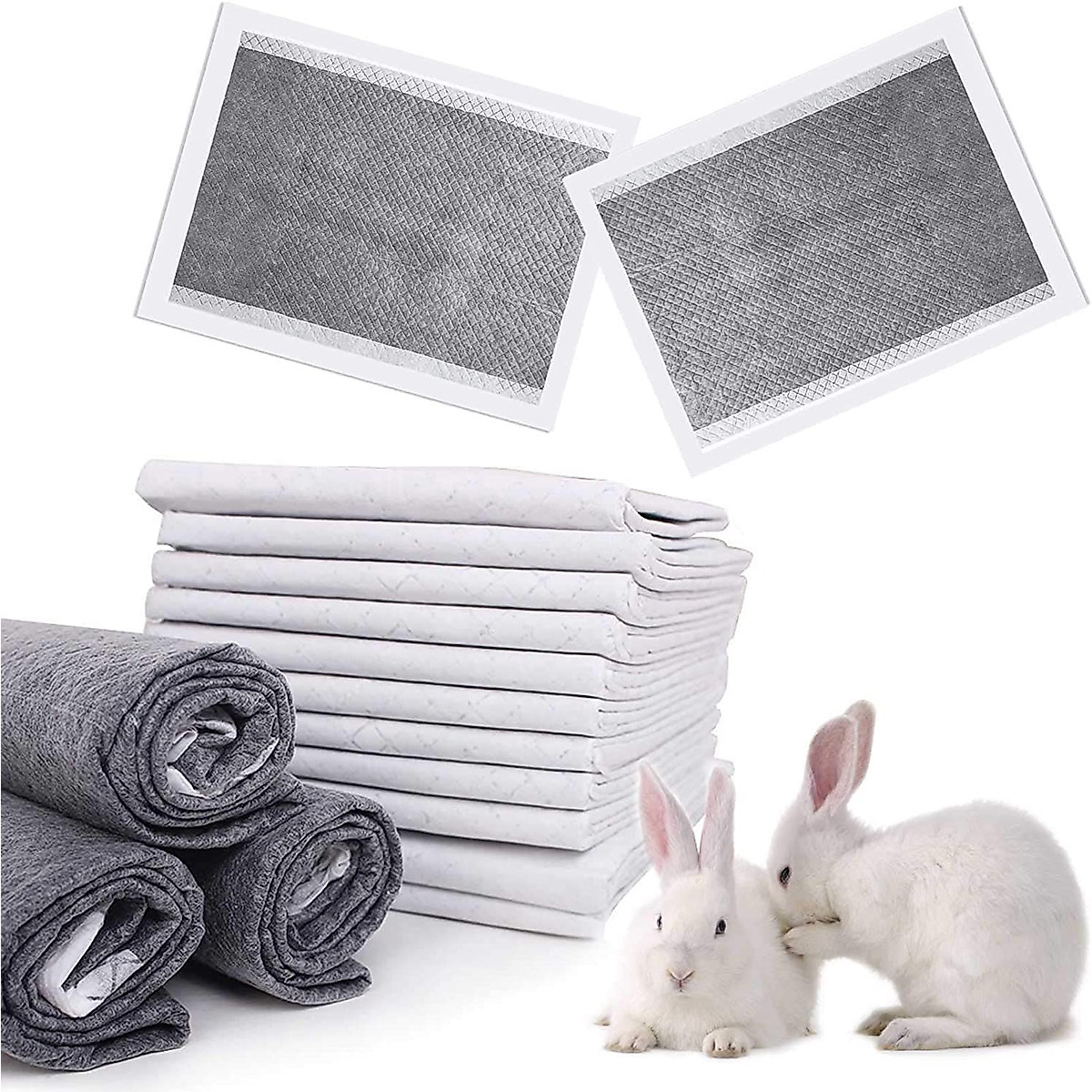 kathson Rabbit Pee Pads Disposable Cage Liners 40PCS All Absorb Black Carbon Odor Control Bunny Training Accessories with Quick-Dry Surface for Puppy Guinea Pig Kitten Hedgehog Small Animals