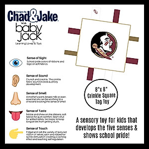 The Learning Lovey Florida State University Baby Tag Toy - College Baby Sensory Crinkle Toys - Soft & Safe - Ideal Baby Stroller Toy - BPA Free w/Stroller Clip (8" x 8" Tag Toy)
