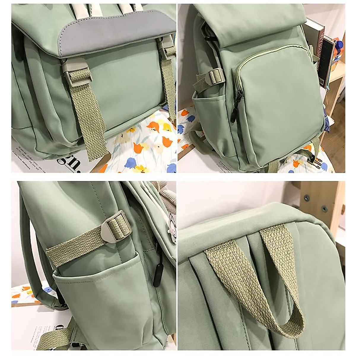 MOwers Kawaii Backpack with Cute Rabbit Pendant (Green)