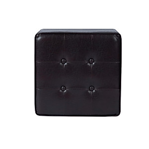 HomePop Leatherette Tufted Square Storage Ottoman with Hinged Lid, Brown