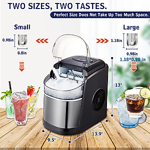 OUTGAVA Ice Maker Machine Countertop Portable Ice Cube Maker,Compact Automatic Ice Making Machine with Ice Scoop&Basket,26Lbs/24H,9 Cubes in 6-8 Minutes,2 Size(S/L) for Kitchen Bar Office,Black