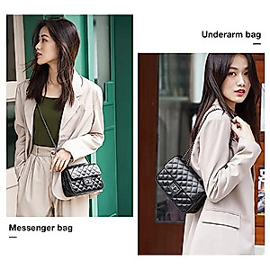 Women Leather Crossbody Satchel Bag Small Tote Shoulder Handbags Quilted Bag (black1)