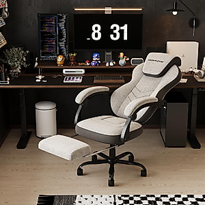 EIZIMZVU Ergonomic Office Chair with Adjustable Headrest and Footrest, High Back Computer Desk Chair with Linkage Armrests, Reclining Swivel Chair for Home Office, Executive Office Chair (Grey)