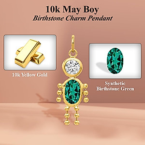 Auriga Fine Jewelry 10K Yellow Gold May Boy Birthstone Charm Pendant for Women (L- 0.79 Inch, W- 0.4 Inch)