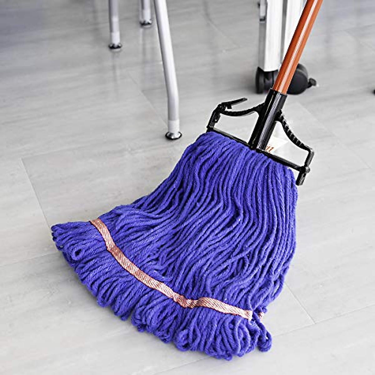 Libman Commercial 968 Medium Blended Looped-End Wet Mop Head, Blend of Cotton & Polyester, 20 oz, Blue (Pack of 6)