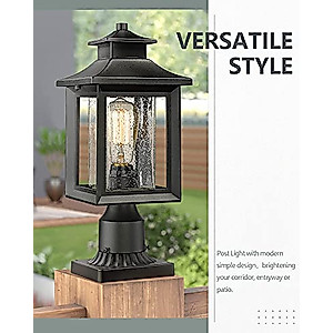 KAUEN 2 Pack Outdoor Post Light,Exterior Post Light Fixture,17.3" Height,3-Inch Pier Mount Base,Sand Black with Clear Seeded Glass,Outdoor Light for Patio, Porch, Yard, Garden