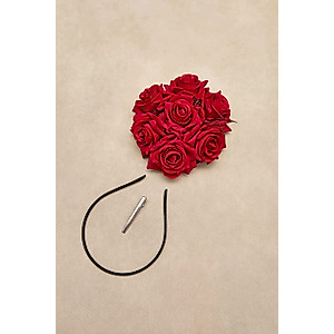 BABEYOND Floral Fascinators for Women Feather Fascinators Headband for Cocktail Tea Party (red)