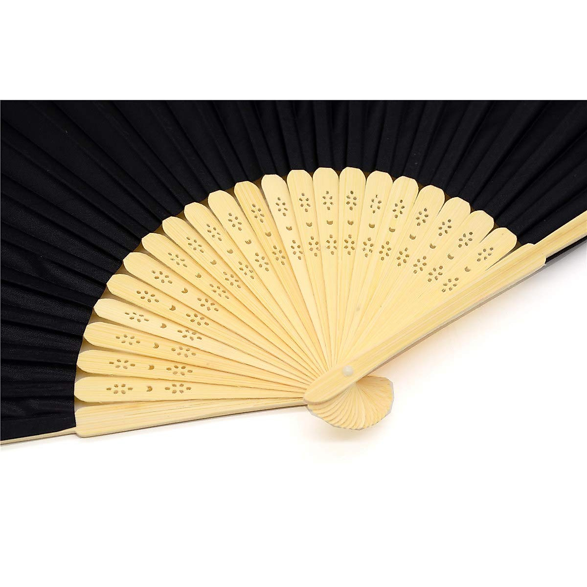 Leehome Folding Hand Fans for Women - 12pcs Silk Bamboo Chinese Japanese Handheld Fan - for Church Wedding Gifts, Party Favors, DIY Decorations. (Black)